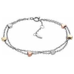 Edelstahlarmband Fossil "Schmuck Geschenk Edelstahl VINTAGE MOTIFS Herzen", rosa (silberfarben, goldfarben, roségoldfarben, kristallweiß), Armbänder, 19cm, Edelstahl, mit Glasstein