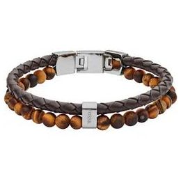 Armband Fossil "Schmuck Geschenk Edelstahl Leder VINTAGE CASUAL", braun (edelstahlfarben, braun, braun), Armbänder, Edelstahl Leder, Edelstahl, Leder, mit Tigerauge