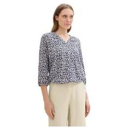 Langarmbluse Tom Tailor, Damen, Gr. 40, blau (navy tile design), Web, Obermaterial: 100% Viskose, gemustert, regular fit taillenbedeckt, V-Ausschnitt, Blusen, mit Livaeco by Birla Cellulose(TM)
