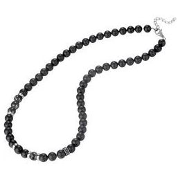 Perlenkette Kingka "Schmuck Geschenk Edelstahl Halsschmuck Halskette, OLN-682SBK-AGTQ", schwarz (edelstahlfarben, schwarz,schwarz, grau, jugendliche), Halsketten, Damen, Edelstahl Perlen, L: 55, Edelstahl, Perlen, mit Obsidian - mit Muschelperle