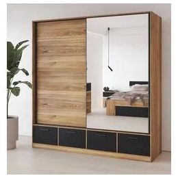 Schwebetürenschrank Home Affaire "Faweza,Breite 200 cm, Wäscheschrank incl. kompletter Innenausstattung", beige (eiche mauvella), B:200cm H:209cm T:60,5cm, ABS-Kunststoff, Dekorfolie, FSC-zertifizierter Holzwerkstoff, Glas, Metall, Schränke, Schiebetürenschrank mit Schubladen, Kleiderschrank, Spiegeltür