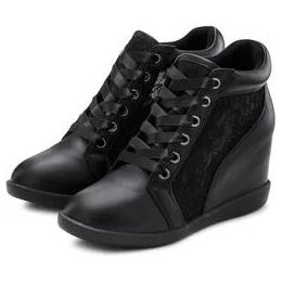 Sneaker Lascana, Damen, Gr. 41, schwarz, Obermaterial: 100% Lederimitat. Futter: 100% Lederimitat. Decksohle: 100% Lederimitat. Laufsohle: 100% Synthetik, leicht transparent, unifarben, Elegant, Schuhe Ankleboots Sneaker high, Freizeitschuh, Halbschuh mit innenliegendem Keilabsatz, Spitzendetails