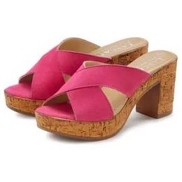Pantolette Lascana, Damen, Gr. 42, pink, Obermaterial: 100% Ziegenleder. Futter: 100% Synthetik. Decksohle: 100% Ziegenleder. Laufsohle: 100% Synthetik, Veloursleder, unifarben, Schuhe Pantolette, Mule, Sandale, offener Schuh aus Leder mit Blockabsatz