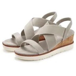 Sandalette Lascana "Sommerschuh", Damen, Gr. 42, grau, Obermaterial: 100% Textilmaterial. Futter: 100% Lederimitat. Decksohle: 100% Textilmaterial. Laufsohle: 100% Synthetik, unifarben, Casual, Schuhe Riemchensandale Sandalette, Sandale, Sommerschuh mit Keilabsatz und elastischen Riemen VEGAN