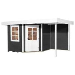 Gartenhaus Weka "Designhaus 213 Plus", grau (anthrazit, weiß), Fußboden im Gartenhaus, Rückwand, Gartenhäuser, mit Anbaudach und Rückwand