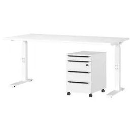 Büromöbel-Set Germania "Mailand", weiß, B:160cm, Metall, Spanplatte, Arbeitsmöbel-Sets, inkl. Schreibtisch und Rollcontainer