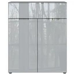 Kombikommode Germania "Oakland mit Glasauflagen", grau (graphit, silbergrau), B:83cm H:102cm T:42cm, Glas, Sicherheitsglas ESG, Spanplatte, Sideboards, Breite 83 cm, mit Schubladen, in vers. Varianten