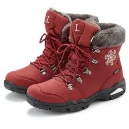 Winterstiefelette Lascana, Damen, Gr. 37, rot (dunkelrot), Obermaterial: 100% Synthetik. Futter: 100% Polyester. Decksohle: 100% Polyester. Laufsohle: 100% Synthetik, gemustert, Casual, Schuhe, Stiefelette,Stiefel,Winterstiefel wind-& wasserabweisender Tex-Membran