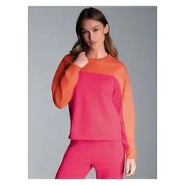 Sweatshirt TRIGEMA "TRIGEMA Sweatshirt in zweifarbigem Design", Damen, Gr. XL, orange (peach), 50% Baumwolle, 50% Polyester, Basic, Sweatshirts