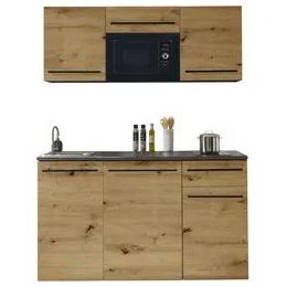 Pantryküche BASIC BY BALCULINA "Jazz Singleküche", beige (küche: natur, korpus: anthrazit, arbeitsplatte: metallic graubraun), B:160cm T:60cm, Komplettküchen-Sets, Küchenzeile, Breite 160 cm, wahlweise mit E-Geräten und Mikrowelle