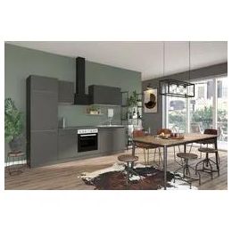 Küchenzeile Optifit "Palma", grau (küche: grau, front: anthrazit, korpus: anthrazit, arbeitsplatte: anthrazit), B:270 T:60, Komplettküchen-Sets, Breite 270 cm, wahlweise mit E-Geräten, seitenverkehrt stellbar