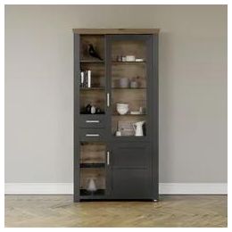 Standvitrine "York", grau (grau, eiche), B:105cm H:207cm T:42cm, MDF, SET ONE BY Musterring, Schränke, Typ 05 und 06, mit Glastür, Beleuchtung optional, Höhe 207 cm