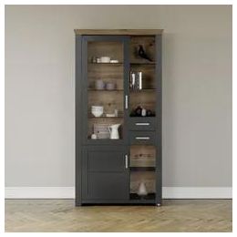 Standvitrine "York", grau (grau, eiche), B:105cm H:207cm T:42cm, MDF, SET ONE BY Musterring, Schränke, Typ 05 und 06, mit Glastür, Beleuchtung optional, Höhe 207 cm