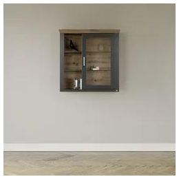 Hängeschrank "York", grau (grau, eiche), B:105cm H:106cm T:42cm, SET ONE BY Musterring, Schränke, Typ 21, mit Glastür, offene Fächer, Beleuchtung optional, B 105 cm