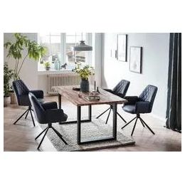 Essgruppe Salesfever "Essgruppe für stilvolles Speisen", blau (natur, dunkelblau, schwarz, dunkelblau, schwarz), Microfaser, Esstisch Akazie, Esszimmerstuhl dunkelblau,90 + Drehfunktion, Massivholz, Metall, Polyester, Sitzmöbel-Sets, Stühle mit 360 Grad Drehplatte unter der Sitzfläche