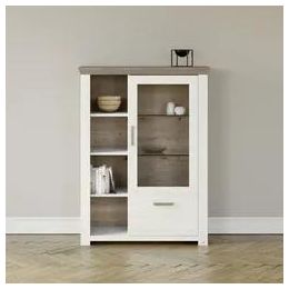 Highboard "York", weiß (weiß, eiche hell), B:105cm H:143cm T:42cm, MDF, SET ONE BY Musterring, Sideboards, Typ 13 und 14, mit Glastür und Schubkasten, 3 Farbvarianten, B 105 cm