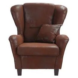 Ohrensessel Home Affaire "Oliver", braun, B:93 H:102 T:90, Bezug aus 100% Polyester, Sessel, Ohrensess,mit Hocker,Zierkissen,Klassische Form