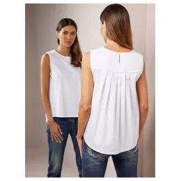 Blusentop Heine, Damen, Gr. 38, weiß, 97% Baumwolle, 3% Elasthan, unifarben, Rundhals, Blusen