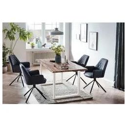 Essgruppe Salesfever "Essgruppe für stilvolles Speisen", blau (natur, weiß, dunkelblau, schwarz, dunkelblau, schwarz), Microfaser, Esstisch Akazie, Esszimmerstuhl dunkelblau, 90 + Drehfunktion, Massivholz, Sitzmöbel-Sets, Stühle mit 360 Grad Drehplatte unter der Sitzfläche
