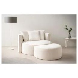 XXL-Sessel "ISALIE, Rundsessel mit Hocker, Lesesessel, Loveseat, Big-Sessel", beige (creme), B:153cm H:98cm T:208cm, LeGer Home by Lena Gercke, Sessel, trendige Stoffe, 3 Zierkissen, große Sitzfläche, Cord, Samt, Bouclé