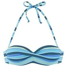 Bügel-Bandeau-Bikini-Top s.Oliver "Fun", Damen, Gr. 38, Cup C, blau (türkis bedruckt), Recycling-Polyamid, gestreift, Bikini-Oberteile, im trendigen Streifen-Design