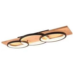 Trio LEUCHTEN LED Deckenleuchte "BARCA, dimmbare Deckenlampe aus Holz & Metall mit indirektem Licht", schwarz (schwarz matt), 1, H: 10cm, 1 Stk., Leuchten, LED warmweiß & 4700 Lumen, für Wand- und Deckenmontage, 3 Dimmstufen