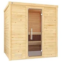 Sauna Weka "Massivholzsauna BERGEN 2", beige (natur), ohne Ofen, ohne Steuerung, (ohne Ofen), Saunen, Blockbohlen, moderne Ganzglastür