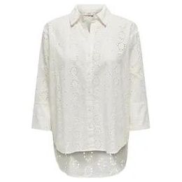 Jacqueline de Yong Hemdbluse JDY "JDYTALLIE 3/4 LONG SHIRT WVN NOOS", Damen, Gr. XL, weiß (cloud dancer), Spitze;Web, Obermaterial: 100% Baumwolle, unifarben, Modisch, regular fit Po-bedeckend, angesetztes Bündchen, Blusen, mit Lochstickerei-Detail