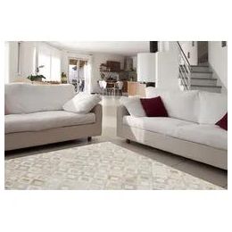 Teppich Kayoom "Spark 110", weiß (elfenbein, gold), B:160 H:8 L:230, Rindsleder, Teppiche, 100% Leder, metallische Effekte, handgenähtes Unikat