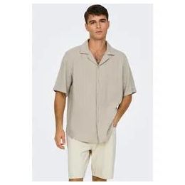 Only & Sons Kurzarmhemd ONLY & SONS "ONSLATHAM RLXSS RESORT LINEN STRUC 0257", Herren, Gr. M, N-Gr, beige (silber lining), Web, Obermaterial: 55% Leinen, 45% Viskose, unifarben, relaxed fit normal, Hemden