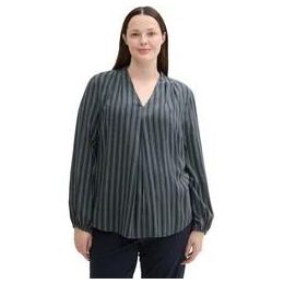 Langarmbluse Tom Tailor PLUS, Damen, Gr. 50, blau (contemporary navy check), Obermaterial: 100% Viskose, gemustert, Casual, regular fit taillenbedeckt, V-Ausschnitt, elastischer Bund, Blusen, mit Muster