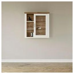Hängeschrank "York", weiß (weiß, eiche), B:105cm H:106cm T:42cm, SET ONE BY Musterring, Schränke, Typ 21, mit Glastür, offene Fächer, Beleuchtung optional, B 105 cm