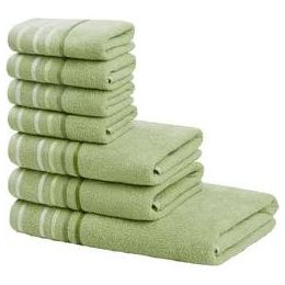 Handtuch Set my home "Niki, Duschtuch, Handtücher und Gästetücher", hellgrün, 7, Walkfrottee, Obermaterial: 100% Baumwolle, Handtuch-Sets, Handtücher mit mehrfarbiger Streifenbordüre, aus 100% Baumwolle, weich