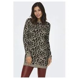 Strickkleid Only "ONLJENNI LS ANIMAL DRESS EX KNT", Damen, Gr. L, N-Gr, braun (fossil pattern:schwarz leo), Strick, Obermaterial: 50% Viskose, 27% Nylon, 23% Polyester, animal-print, gemustert, Modisch, regular fit ca. Mitte Oberschenkel, Rundhals, Kleider