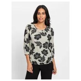 Schlupfbluse Lady, Damen, Gr. 38, beige (champagner, schwarz, bedruckt), 100% Viskose, geblümt, gemustert, mehrfarbig, Rundhals, Blusen