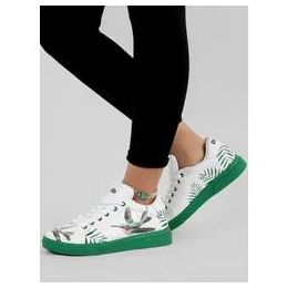Sneaker DOGO "Ace Low-Top Sneaker Soar The Sky Damen Sneaker", Damen, Gr. 36, Normalschaft, bunt (weiß), Lederimitat, Schuhe Skaterschuh Schnürschuh Sneaker low, Handgefertigt