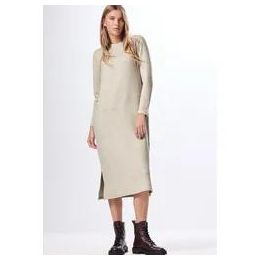 Midikleid STREET ONE STUDIO, Damen, Gr. 42, EURO-Größen, beige (oak beige melange), Stoff, 79% Polyester, 14% Viskose, 5% Metallpolyester, 2% Elasthan, unifarben, normal wadenlang, Rundhals, Bündchen, Kleider, in Unifarbe