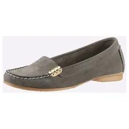 Mokassin Heine, Damen, Gr. 36, grau, Leder, Rindsleder, Veloursleder, Modisch, Schuhe