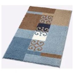 Badematte Grund Gr. 3, blau (bleu, beige), halbrund (50cm x 80cm ), 1 Stk., Badematten