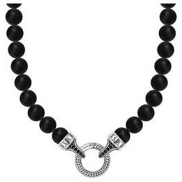 Kette ohne Anhänger Thomas Sabo "Bead Necklace Obsidian, Beadskette, KE2323-705-11-L60" Gr. 60, silber (silberfarben, schwarz), Halsketten, Damen, 60, Silber 925 (Sterlingsilber), mit Zirkonia (synth.), Obsidian