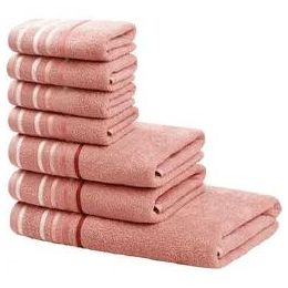 Handtuch Set my home "Niki, Duschtuch, Handtücher und Gästetücher", pfirsichfarben, 7 Stk., Walkfrottee, Obermaterial: 100% Baumwolle, Handtuch-Sets, Handtücher mit mehrfarbiger Streifenbordüre, aus 100% Baumwolle, weich