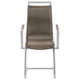 Freischwinger WK Wohnen "WK 7400", braun (coffee, creme, edelstahloptik), B:43cm H:96cm T:58cm, Stühle, Gestell in Edelstahloptik, Vollgeflecht, mit Armlehne und Griff