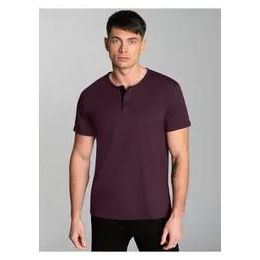 T-Shirt TRIGEMA "TRIGEMA T-Shirt Knopfleiste aus Biobaumwolle", Herren, Gr. L, lila (aubergine, c2c), 100% Baumwolle (Bio-Baumwolle kbA), Shirts