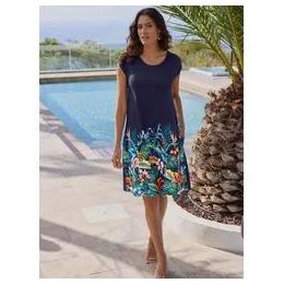 Sommerkleid feel good "Sommerkleid", Damen, Gr. 40/42, Normalgrößen, bunt (marine, orange, bedruckt), 95% Viskose, 5% Elasthan, geblümt, gemustert, mehrfarbig, kurz, Rundhals, Kleider