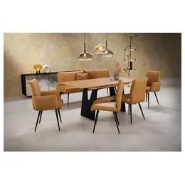 K+w Komfort & Wohnen Essgruppe K+W KOMFORT & WOHNEN "Giacomo I", orange (curcuma, cinnamon,), Flachgewebe 775 Leder CLOUD, Synchron-Auszug, Länge Esstisch: 180cm,Länge Esstischmaximal: 220cm,Breite/Sitzbreite Bank: 200cm, Sitzmöbel-Sets, 2 Stühle und Bank, 2 Armlehnenstühle Stoff 775, Tisch 160 oder 180 cm