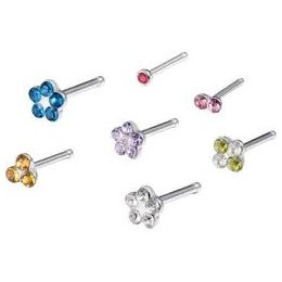 Nasenpiercing-Set Firetti "Multipack Schmuck Geschenk Edelstahl Piercing Nasenstecker Flower", bunt (edelstahl, bunt, blutrot, fuchsia, champagner, grün, kristallweiß, lavendel, blau), Piercings, Edelstahl, mit Preciosa Crystal