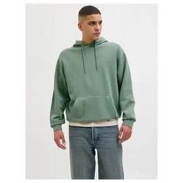 Jack & Jones Kapuzensweatshirt JACK & JONES "JJECHARGE FADED SWEAT HOOD NOOS", Herren, Gr. M, grün (iceberg grün), angeraute Sweatware, Obermaterial: 100% Baumwolle, unifarben, loose fit taillenbedeckt, ohne Ausschnitt, Rippbündchen, Sweatshirts, mit Kapuze