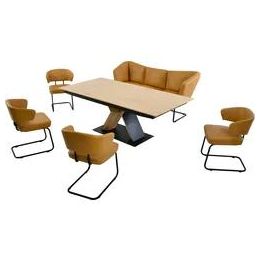 K+w Komfort & Wohnen Essgruppe K+W KOMFORT & WOHNEN "Mikkado Tube", gelb (curcuma 71,), B:192cm H:88cm T:71cm, Sitzmöbel-Sets, 4 Freischwinger und ein Funktionsesstisch