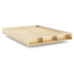 Stauraumbett KARUP DESIGN "Merge Bed Bettgestell m. integrierter Bank m. Stauraum, mehrere Größen", beige (natur), B:164cm H:32,5cm L:227cm, Betten, inkl. Lattenrost, excl. Matratze, FSC-zertifiziertes Massivholz