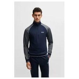 Sweatshirt BOSS "Tracksuit 1/4 Jacket", Herren, Gr. L, blau (dunkelblau 403), Sweatware, Obermaterial: 70% Baumwolle, 30% Polyester, Rippbündchen, Sweatshirts